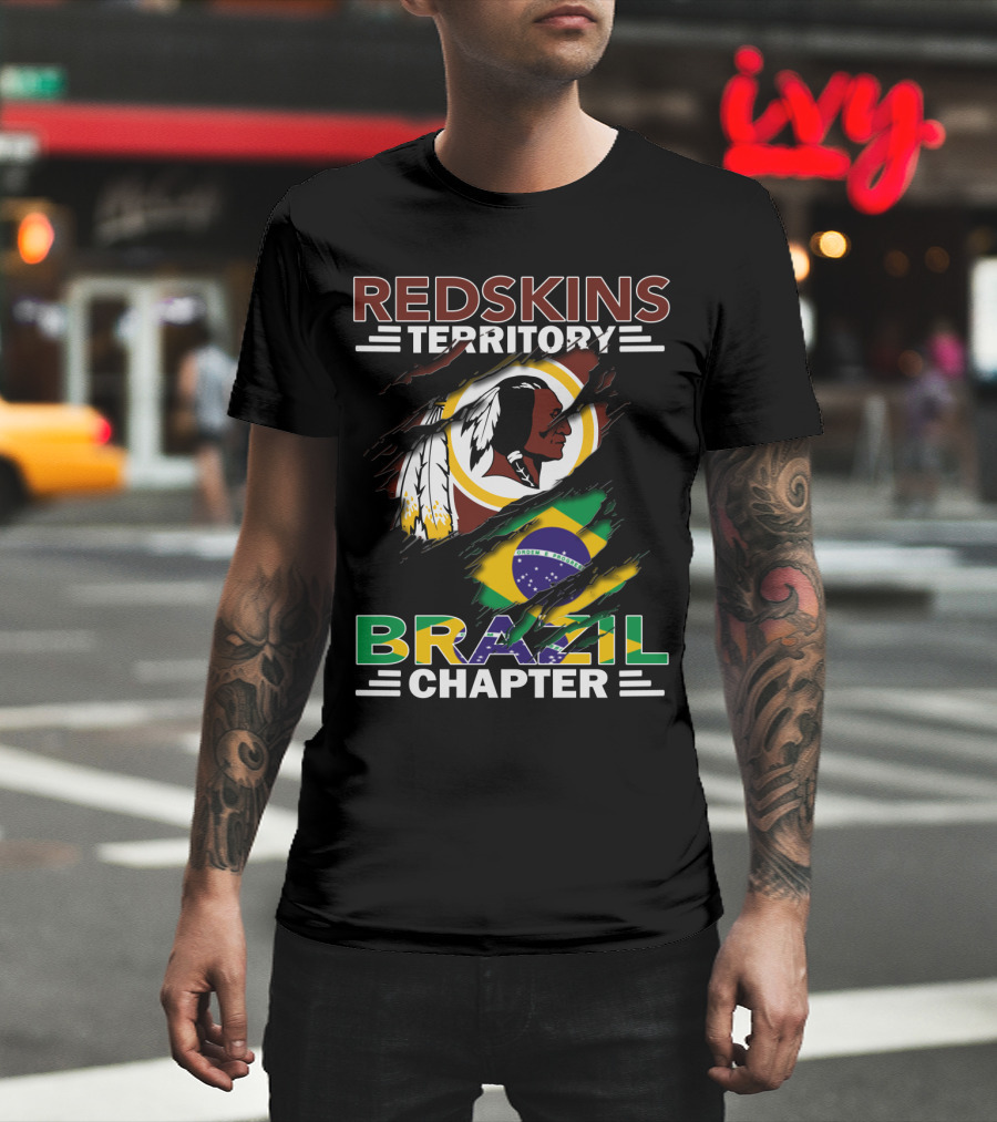 Redskins Territory Brazil Chapter Nfl Team Logo And Brazil Flag T-Shirt
