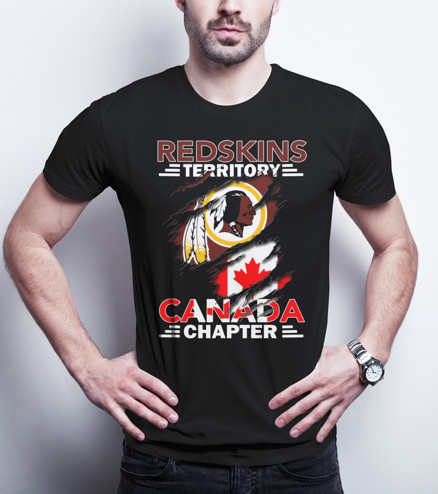Redskins Territory Canada Chapter Flag Design Featuring Logo And Canadian Flag Elements T-Shirt