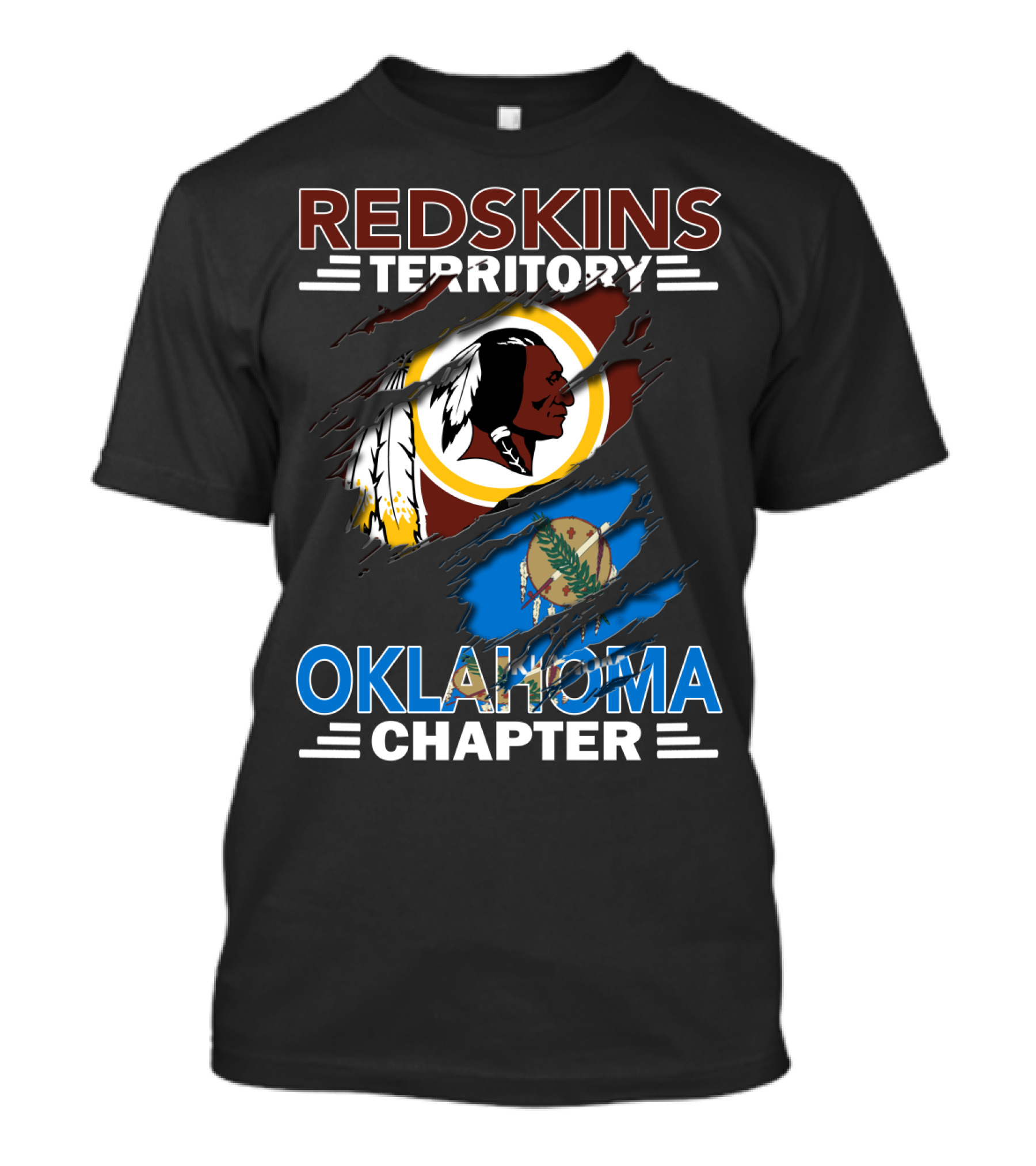 Redskins Territory Oklahoma Chapter Logo With Washington Redskins And Oklahoma Flag Elements T-Shirt