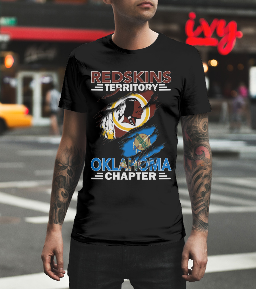 Redskins Territory Oklahoma Chapter Logo With Washington Redskins And Oklahoma Flag Elements T-Shirt
