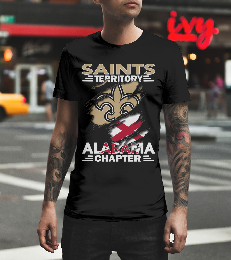 SAINTS TERRITORY ALABAMA CHAPTER FLEUR-DE-LIS AND CROSS FLAG T-Shirt