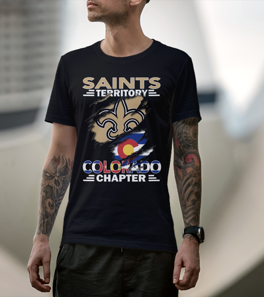 Saints Territory Colorado Chapter Fleur-de-Lis Emblem And Colorado Flag T-Shirt