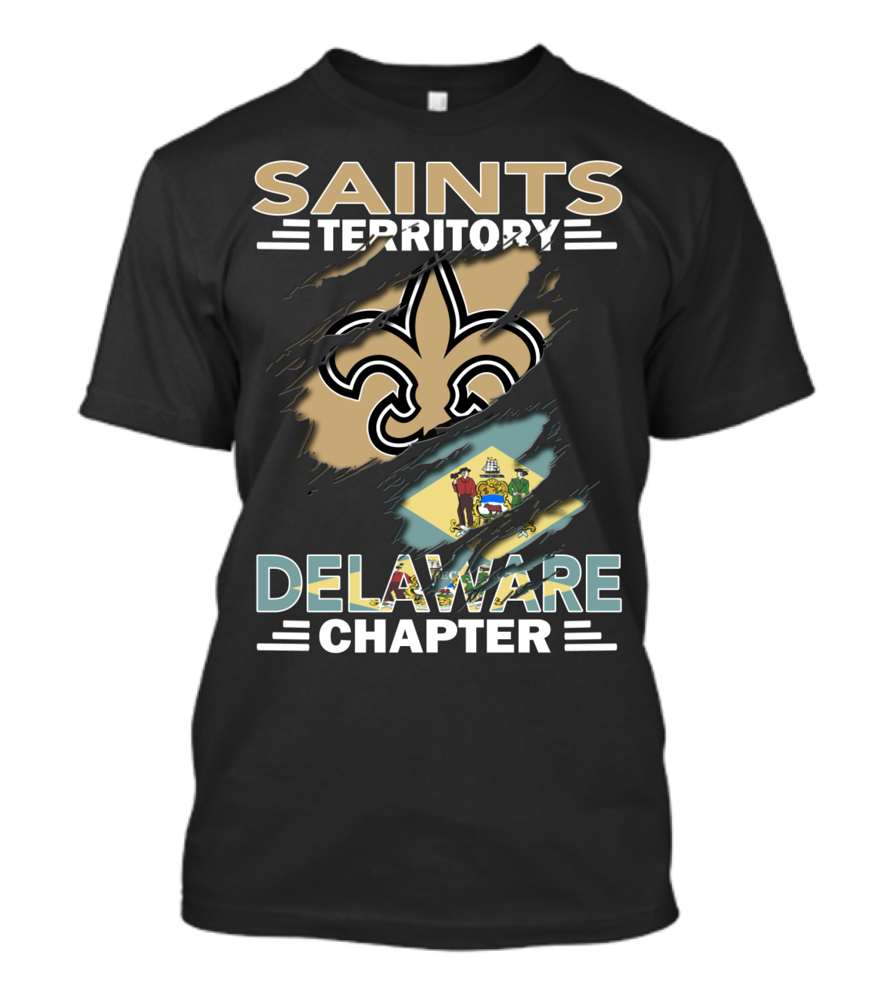 Saints Territory Delaware Chapter Fleur-de-Lis And State Flag T-Shirt