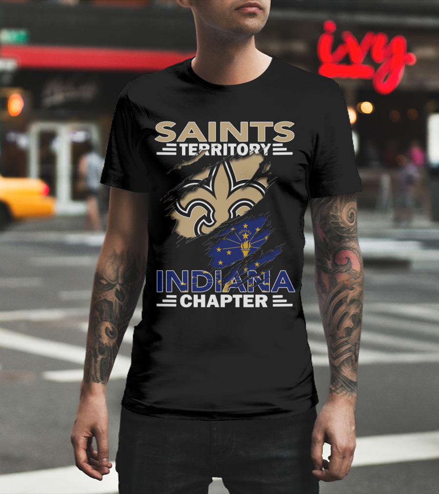 Saints Territory Indiana Chapter Fleur-de-Lis And Indiana Flag Collaboration T-Shirt