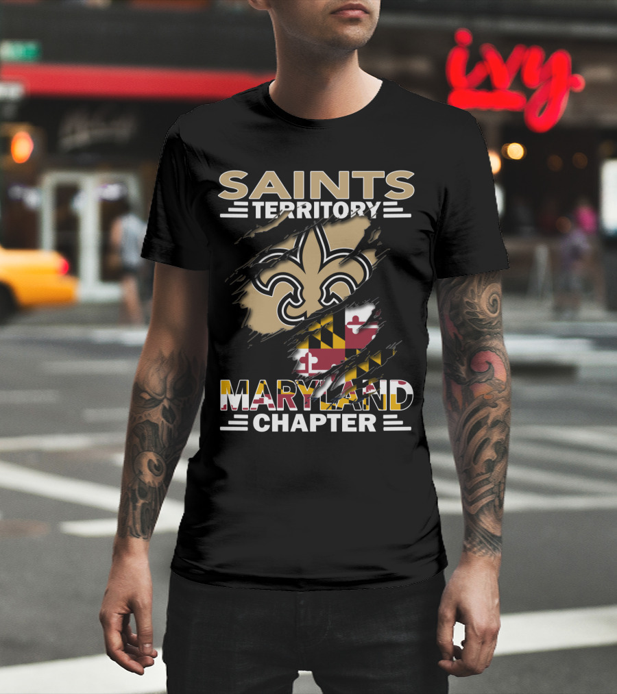 Saints Territory Maryland Chapter Fleur-de-Lis And Maryland Flag T-Shirt