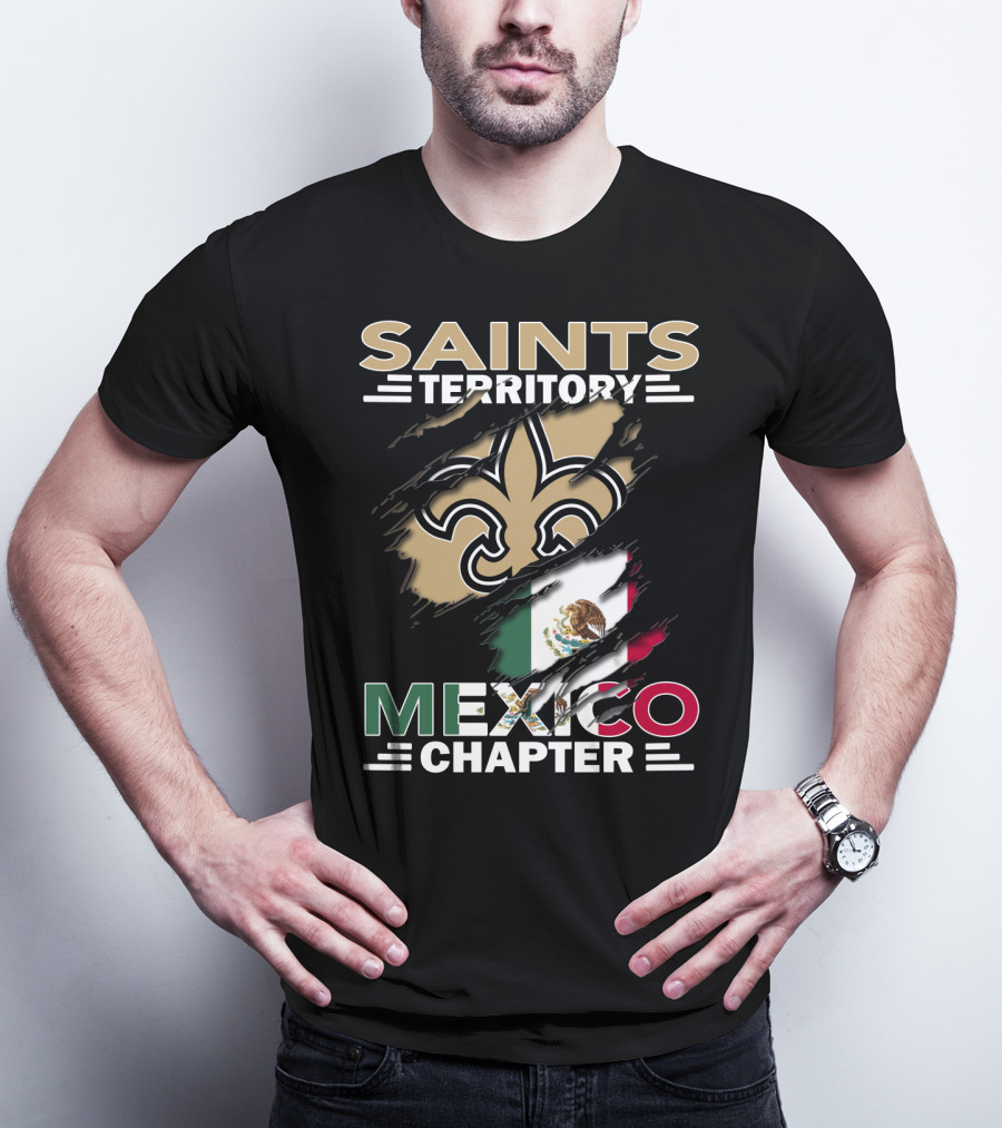 Saints Territory Mexico Chapter Fleur-de-Lis Mexico Flag T-Shirt
