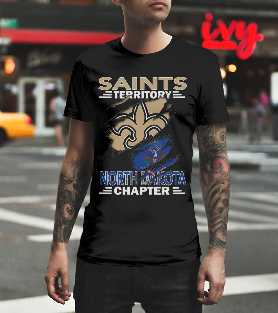 Saints Territory North Dakota Chapter Fleur-de-Lis And State Flag T-Shirt
