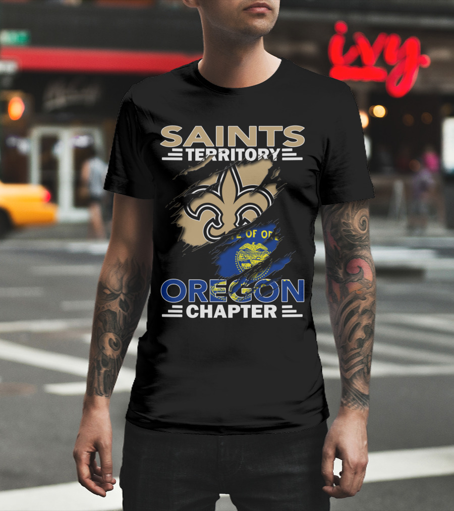 Saints Territory Oregon Chapter Fleur-De-Lis Oregon State Flag Integration T-Shirt