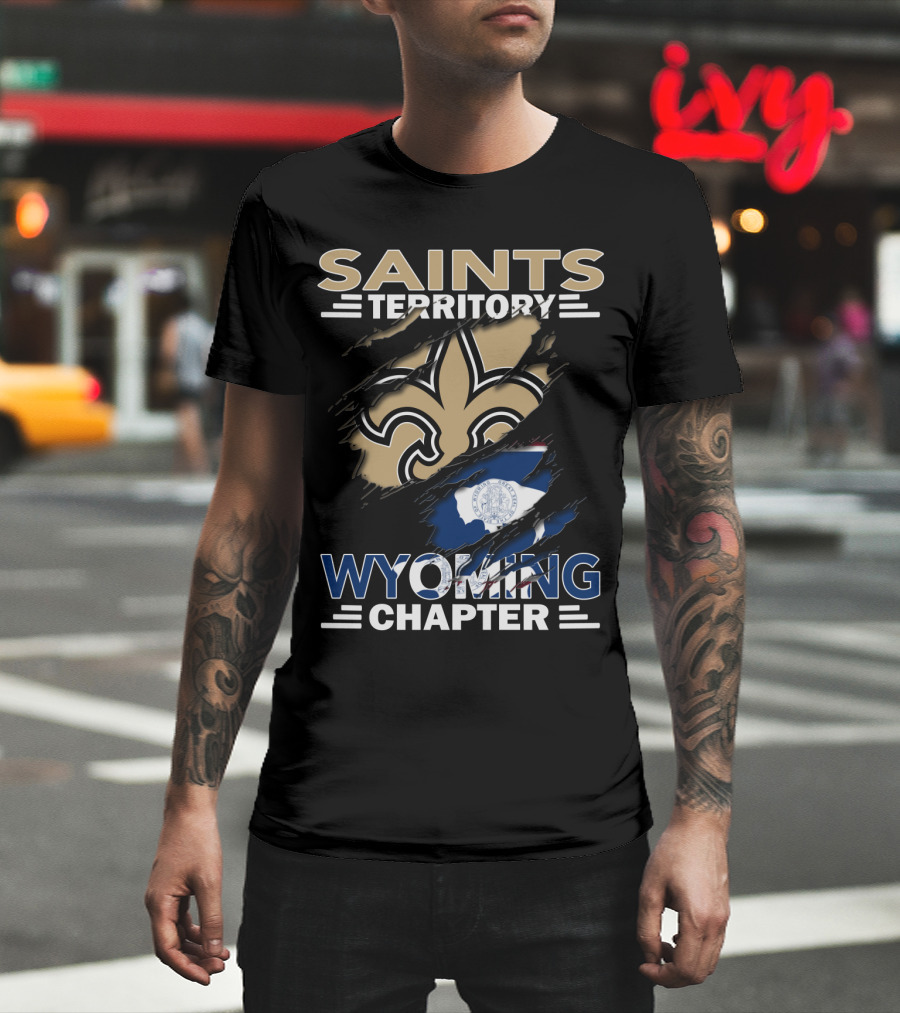 Saints Territory Wyoming Chapter Fleur-de-lis Wyoming Flag T-Shirt