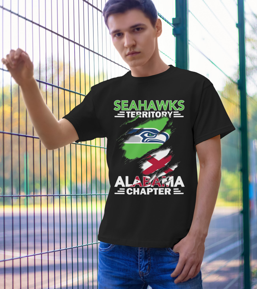 Seahawks Territory Alabama Chapter Flag With Ripped T-Shirt