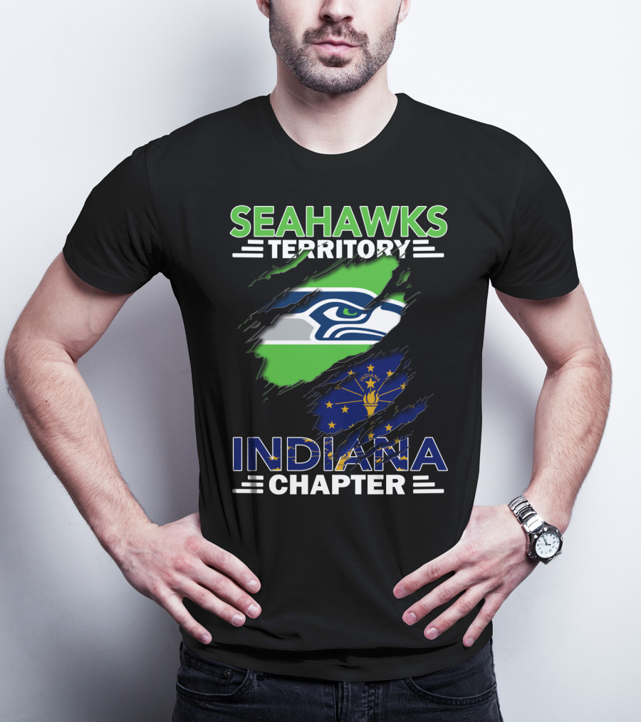 Seahawks Territory Indiana Chapter With Seattle Seahawks And Indiana State T-Shirt