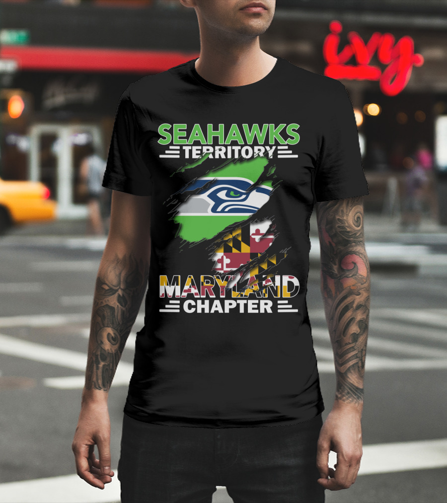 Seahawks Territory Maryland Chapter Flag And Logo Integration T-Shirt