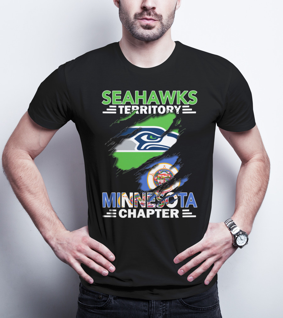 Seahawks Territory Minnesota Chapter Fan Emblem With Team Logo And State Flag T-Shirt