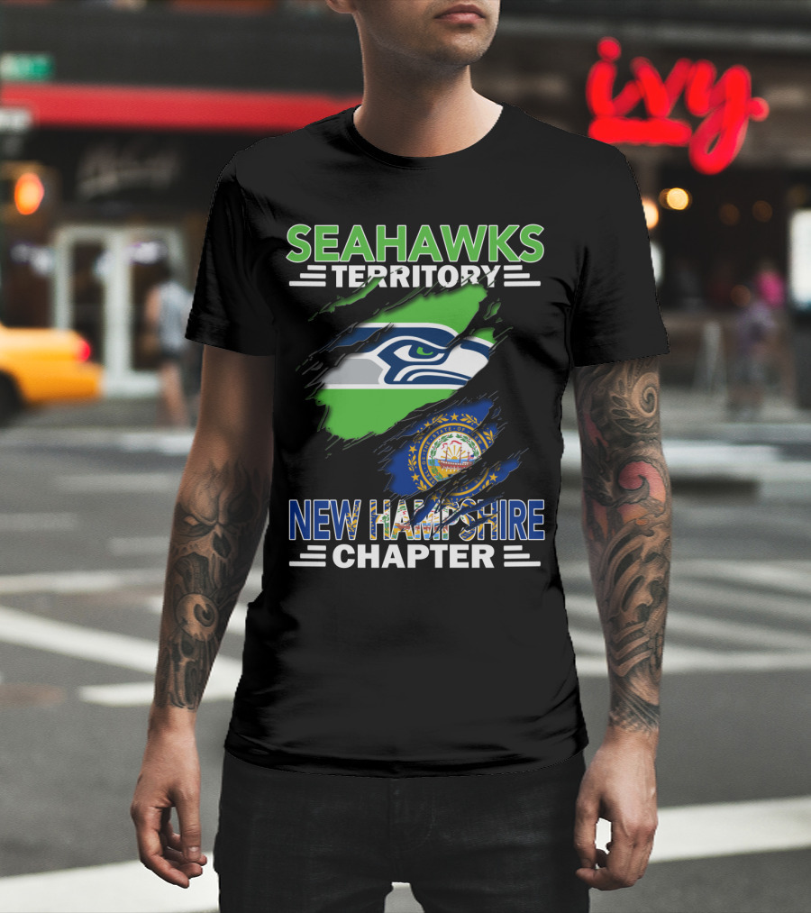 Seahawks Territory New Hampshire Chapter Logo With Seahawks And New Hampshire Flag Elements T-Shirt