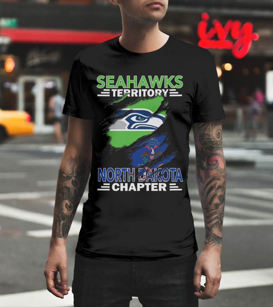 Seahawks Territory North Dakota Chapter Fan Pride With Flag And Mascot T-Shirt