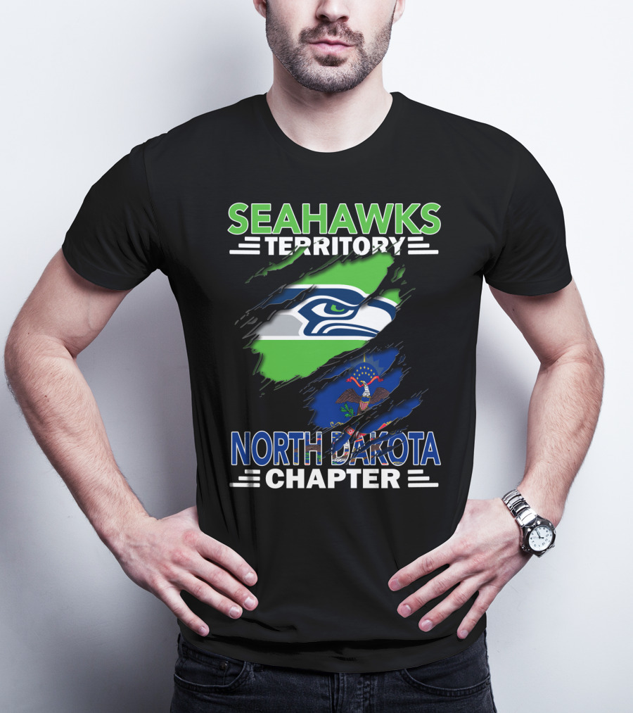 Seahawks Territory North Dakota Chapter Fan Pride With Flag And Mascot T-Shirt