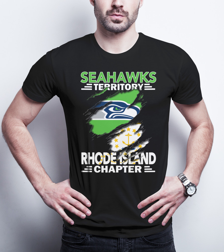 Seahawks Territory Rhode Island Chapter Fan Logo And State Flag T-Shirt