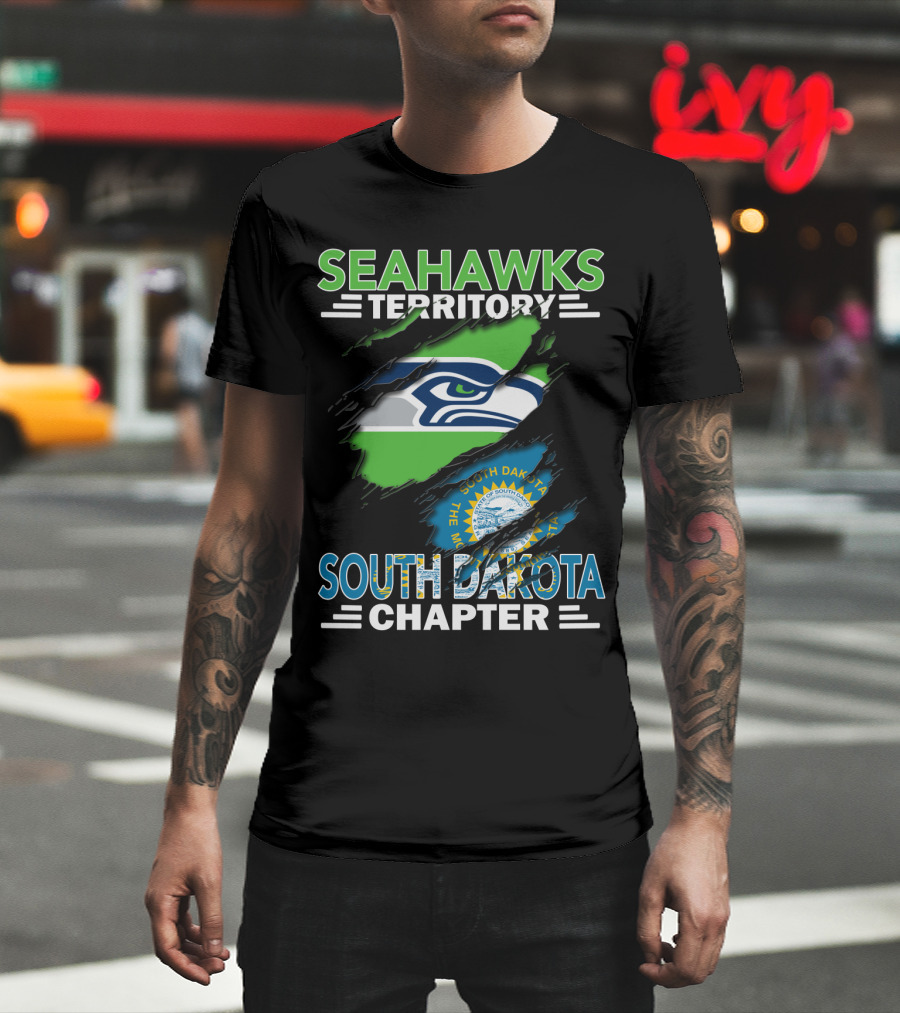 Seahawks Territory South Dakota Chapter Flag Ripped T-Shirt