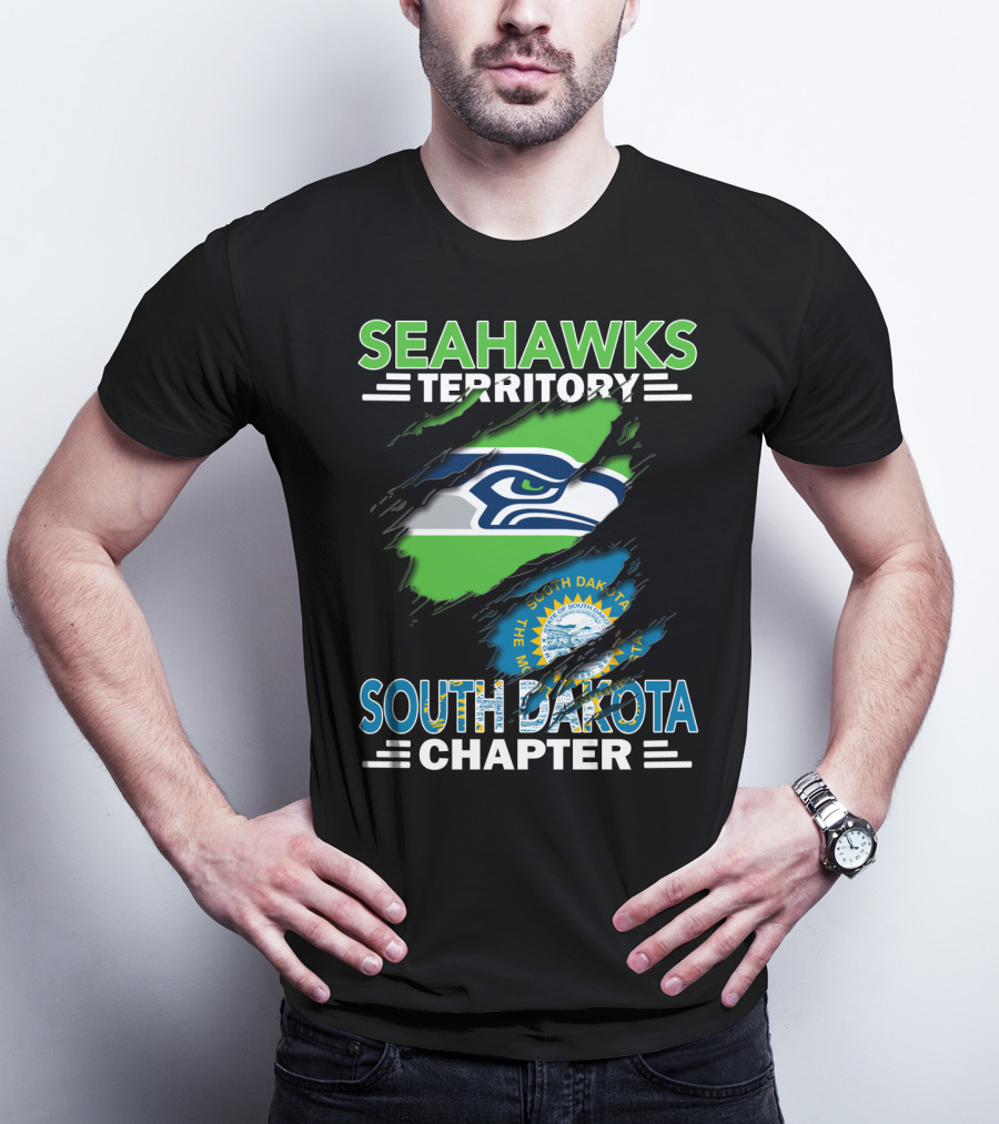 Seahawks Territory South Dakota Chapter Flag Ripped T-Shirt
