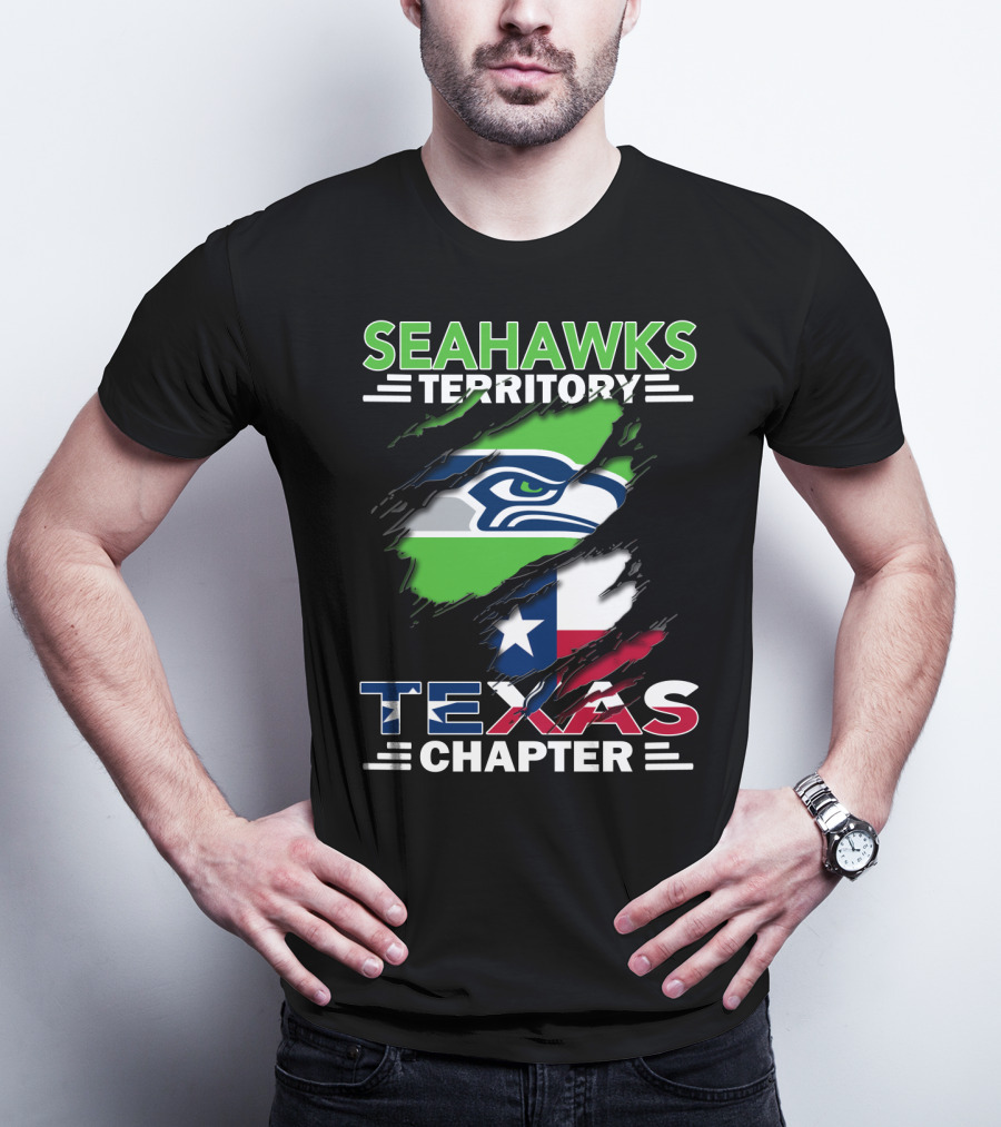 Seahawks Territory Texas Chapter Logo With Texas Flag And Seahawks T-Shirt