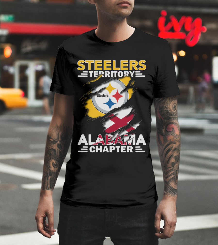 Steelers Territory Alabama Chapter Logo With Steelmark And Alabama Flag Elements T-Shirt