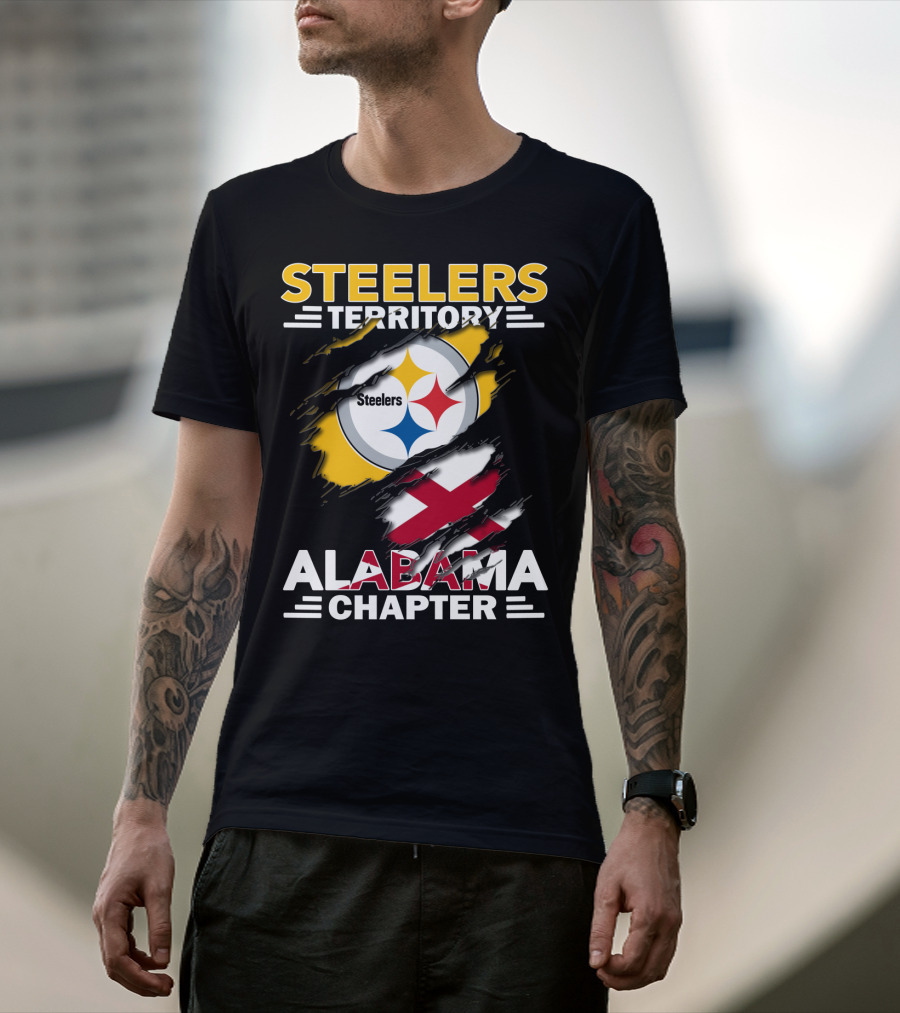 Steelers Territory Alabama Chapter Logo With Steelmark And Alabama Flag Elements T-Shirt