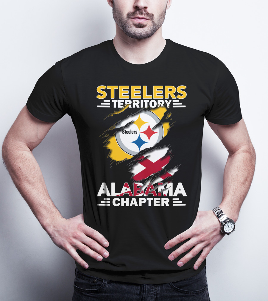 Steelers Territory Alabama Chapter Logo With Steelmark And Alabama Flag Elements T-Shirt
