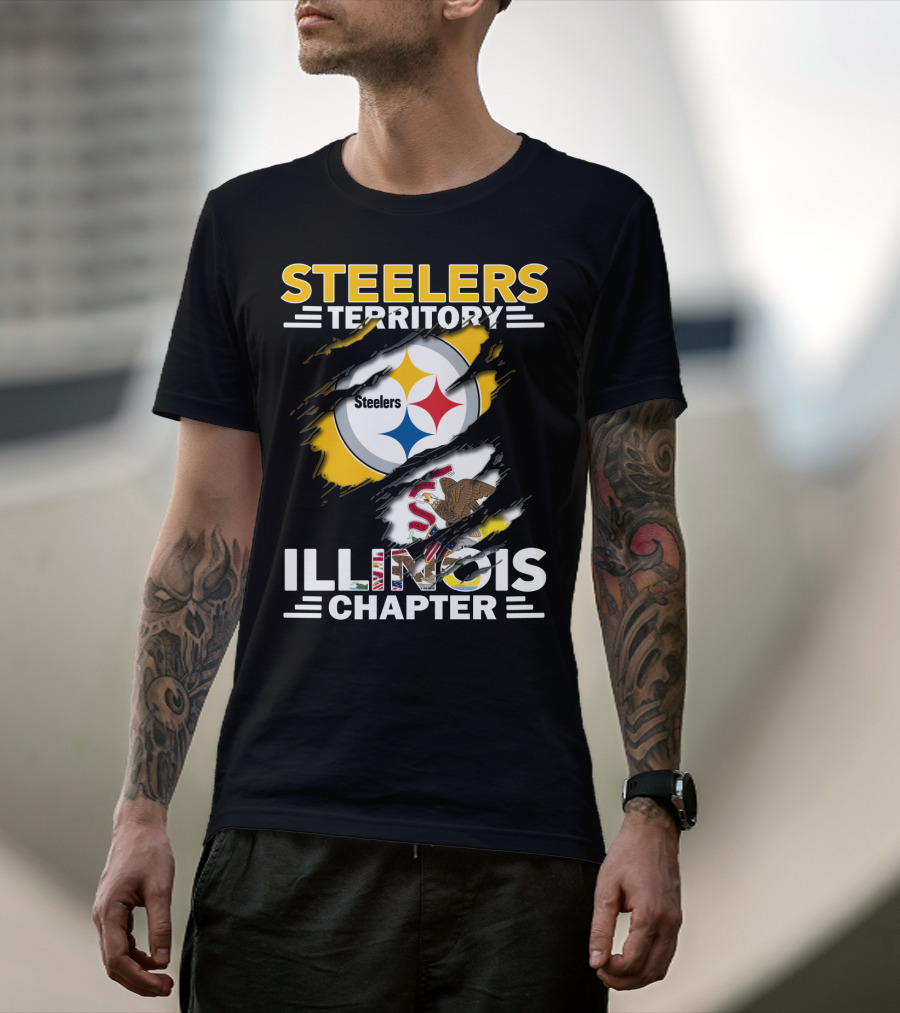 Steelers Territory Illinois Chapter Steelers Logo Illinois Flag Torn Effect T-Shirt