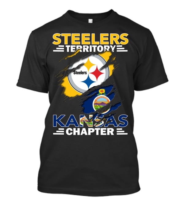 Steelers Territory Kansas Chapter Steelers Logo And Kansas Flag Ripped T-Shirt