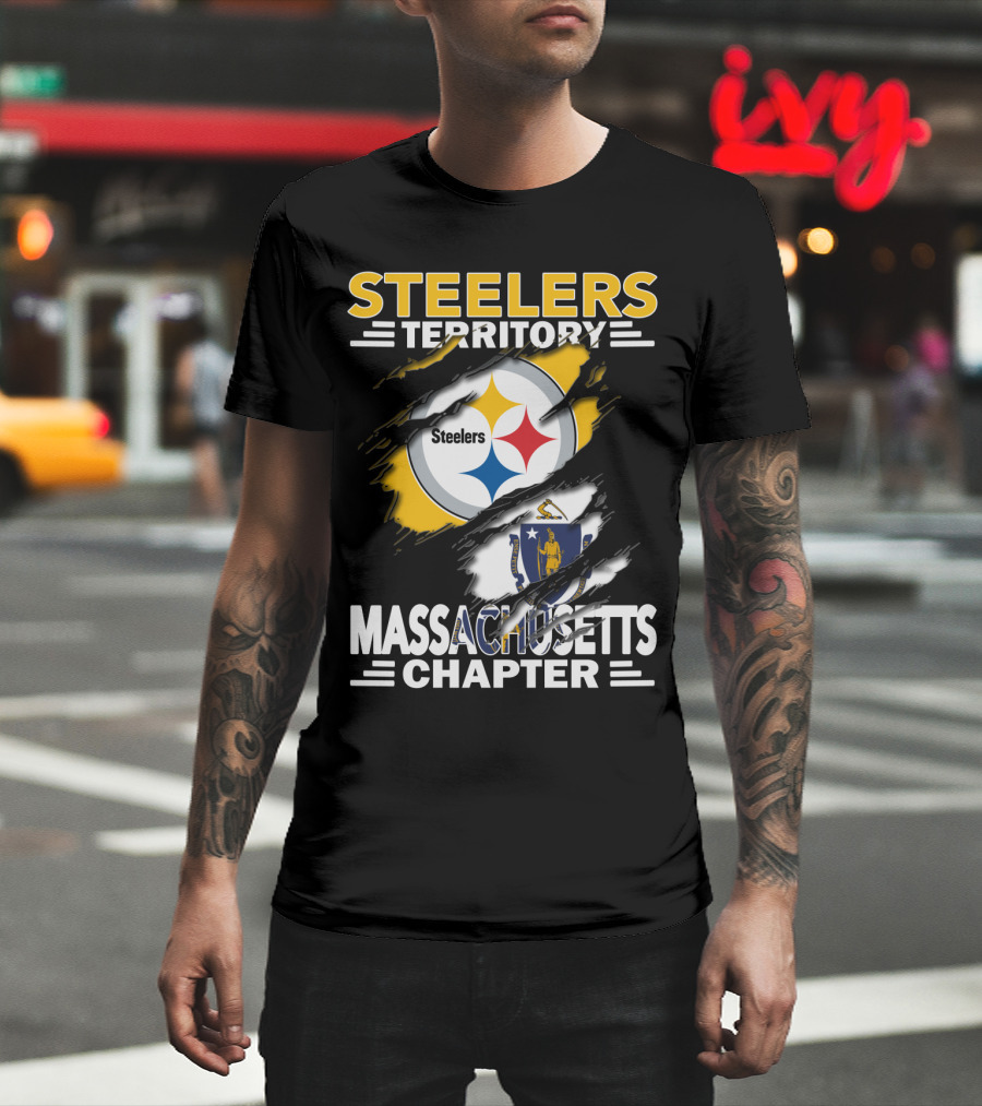 Steelers Territory Massachusetts Chapter Logo With Massachusetts Flag And Steelers Emblem T-Shirt