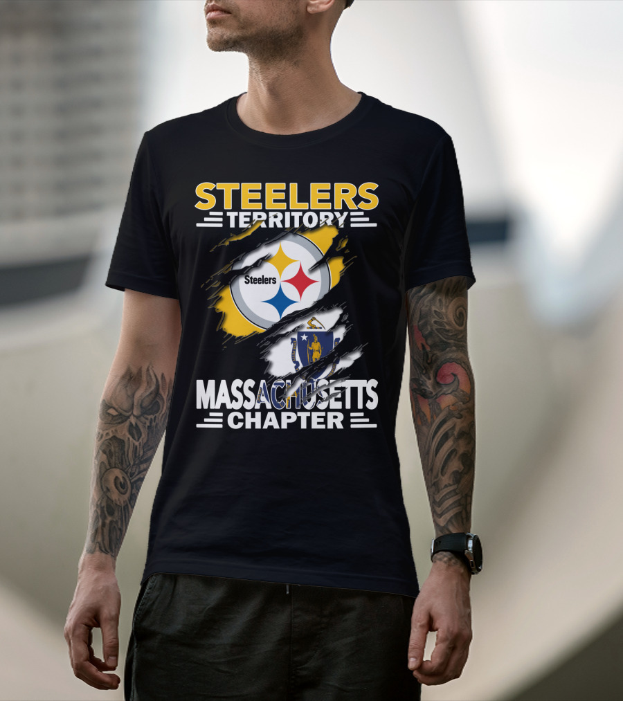 Steelers Territory Massachusetts Chapter Logo With Massachusetts Flag And Steelers Emblem T-Shirt