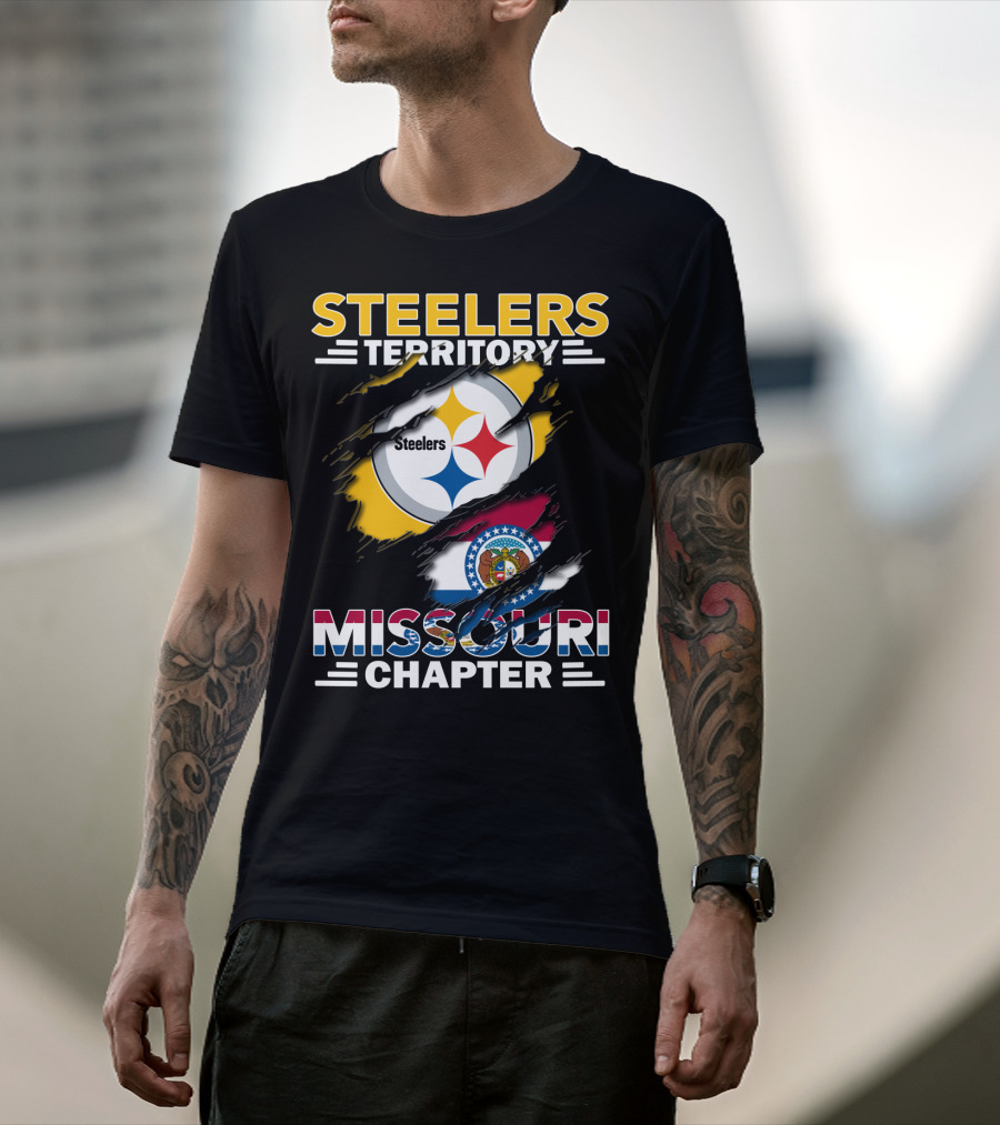 Steelers Territory Missouri Chapter Emblem With State Flag T-Shirt