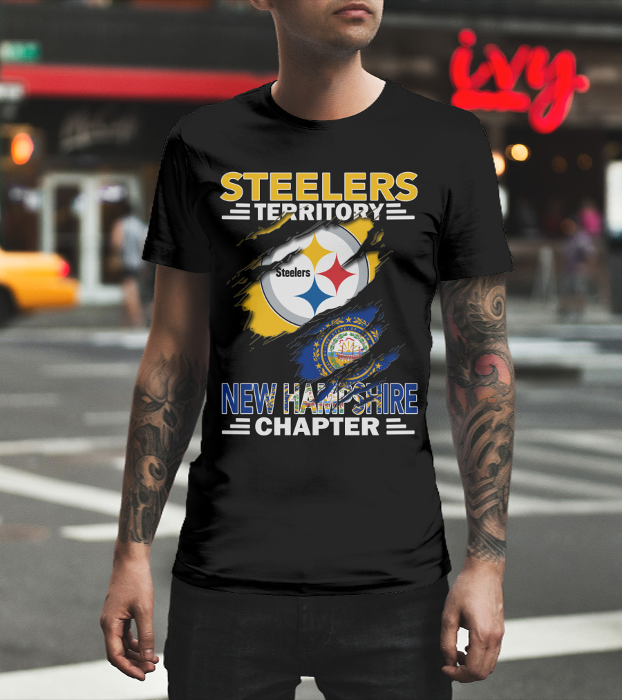 Steelers Territory New Hampshire Chapter Steelers Logo And State Seal Rip T-Shirt