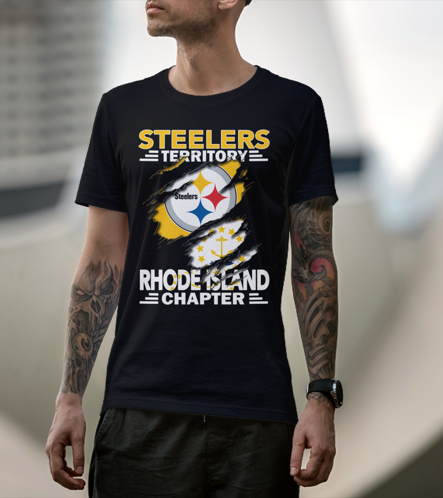 Steelers Territory Rhode Island Chapter Steel Logo And State Flag Fusion T-Shirt
