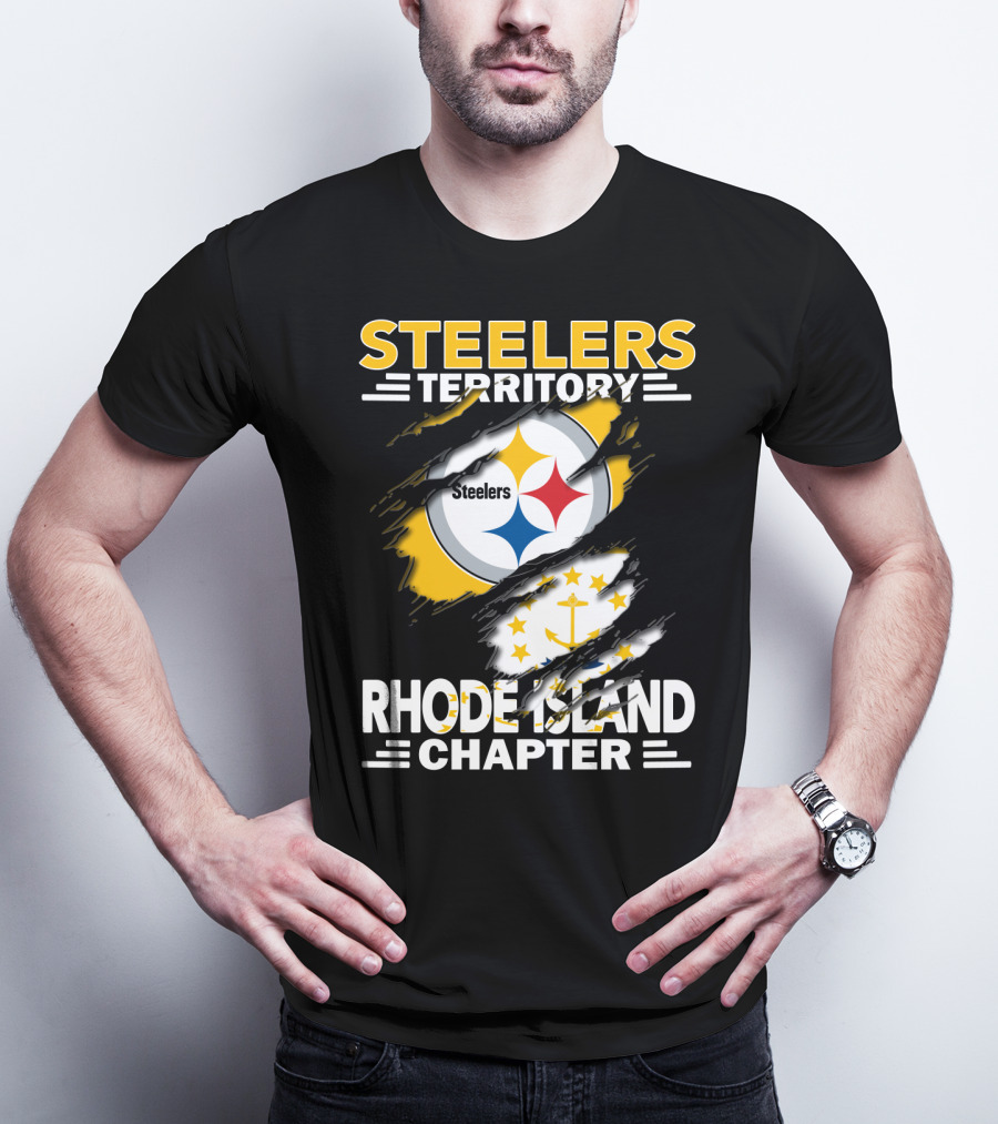 Steelers Territory Rhode Island Chapter Steel Logo And State Flag Fusion T-Shirt
