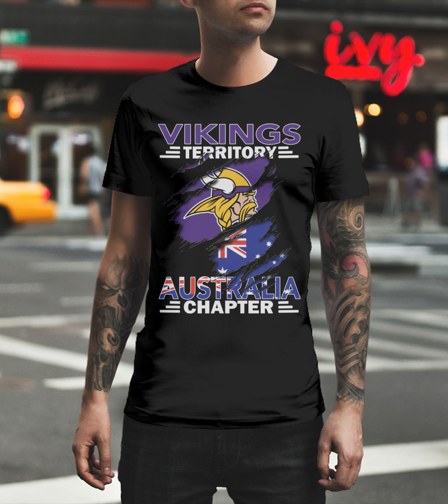 Vikings Territory Australia Chapter With Scandinavian Warrior And Australian Flag Elements T-Shirt