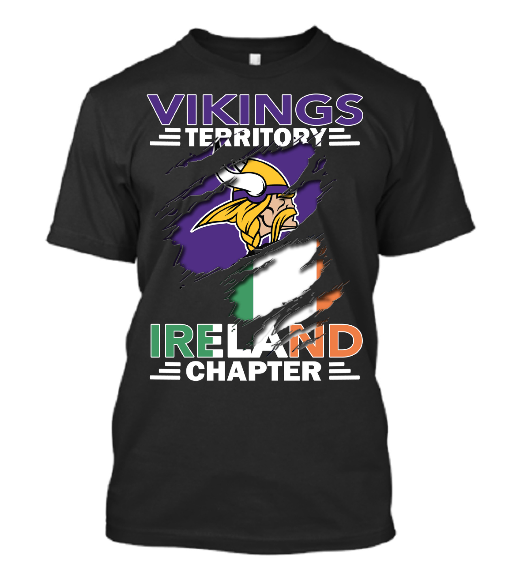 Vikings Territory Ireland Chapter Viking Logo Irish Flag T-Shirt