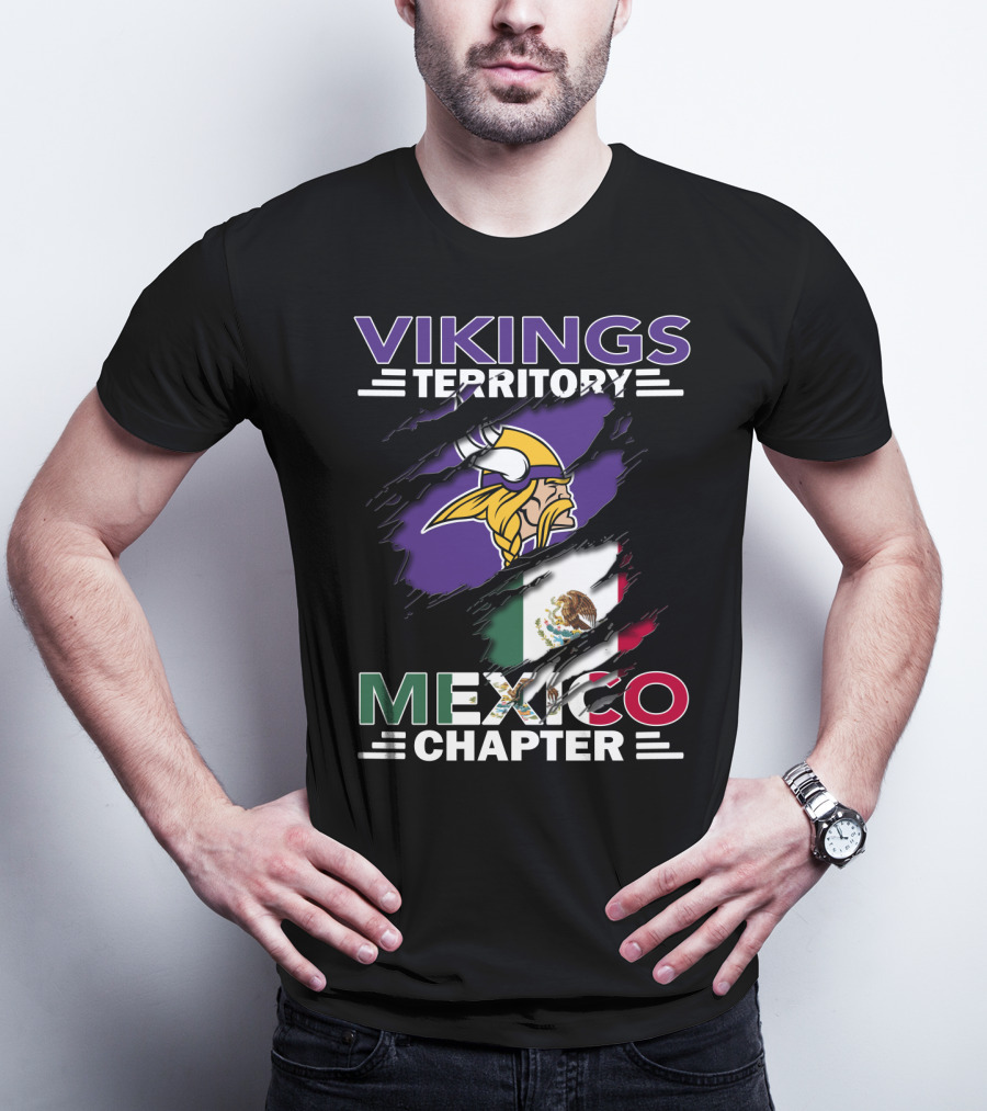 Vikings Territory Mexico Chapter NFL Team Fan Club Mexican Flag T-Shirt