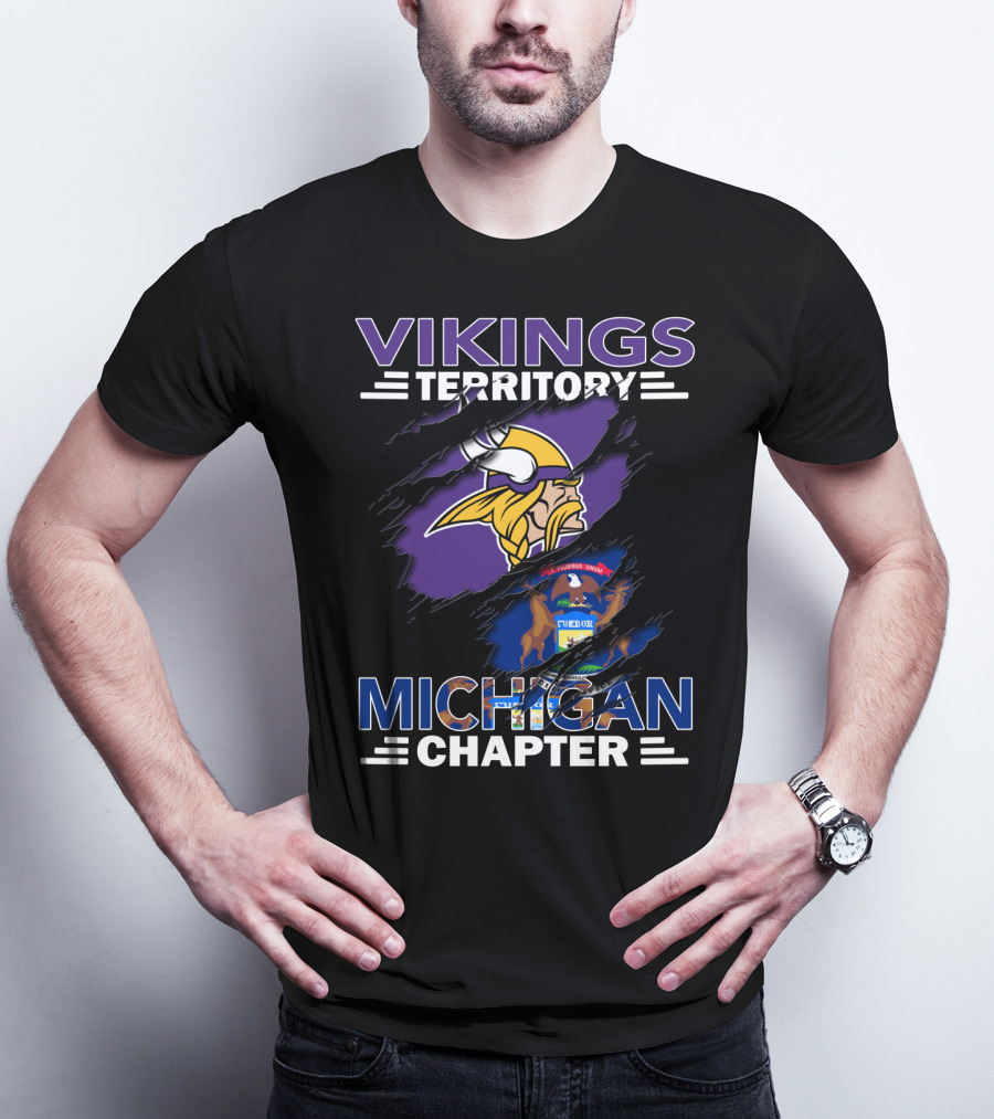 Vikings Territory Michigan Chapter Tattered Flag Emblem T-Shirt