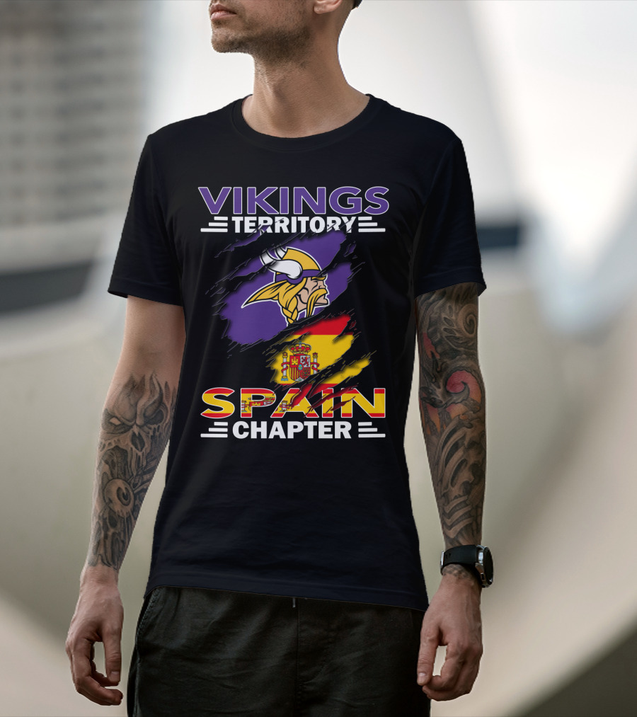 Vikings Territory Spain Chapter Vikings Logo Spain Flag T-Shirt