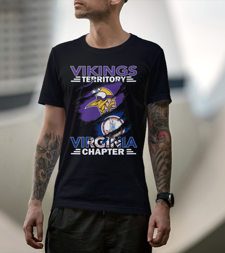 Vikings Territory Virginia Chapter Logo With State Flag Ripped Effect T-Shirt