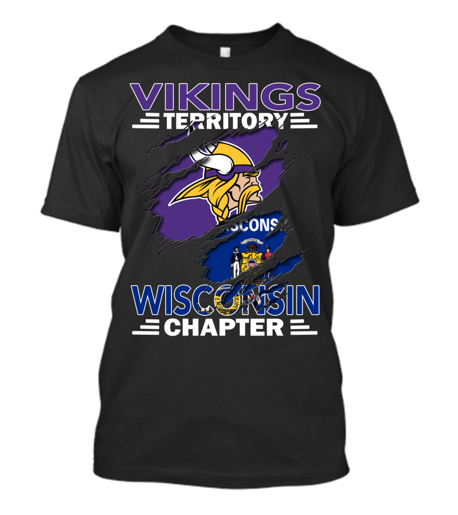 Vikings Territory Wisconsin Chapter Flag And Warrior Helmet T-Shirt
