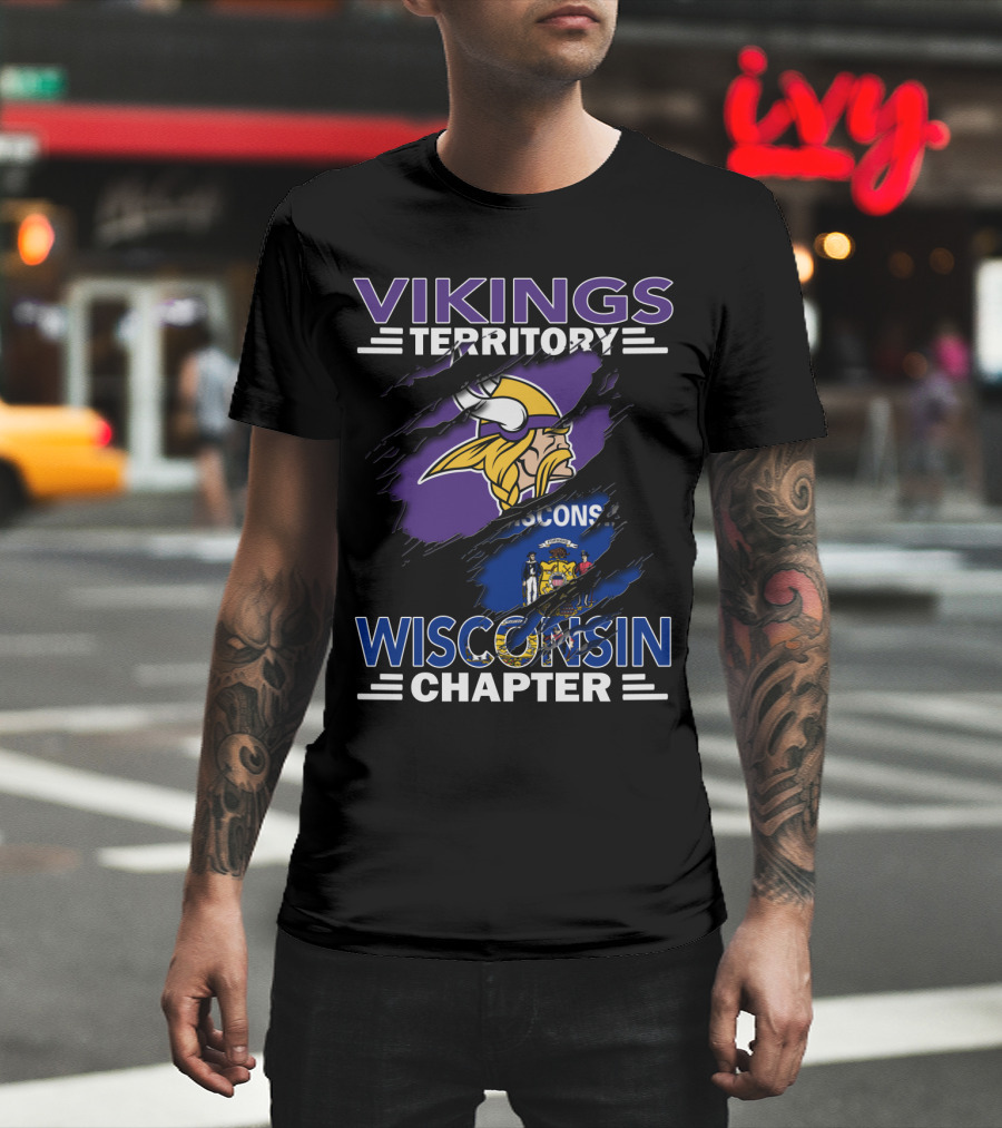 Vikings Territory Wisconsin Chapter Flag And Warrior Helmet T-Shirt