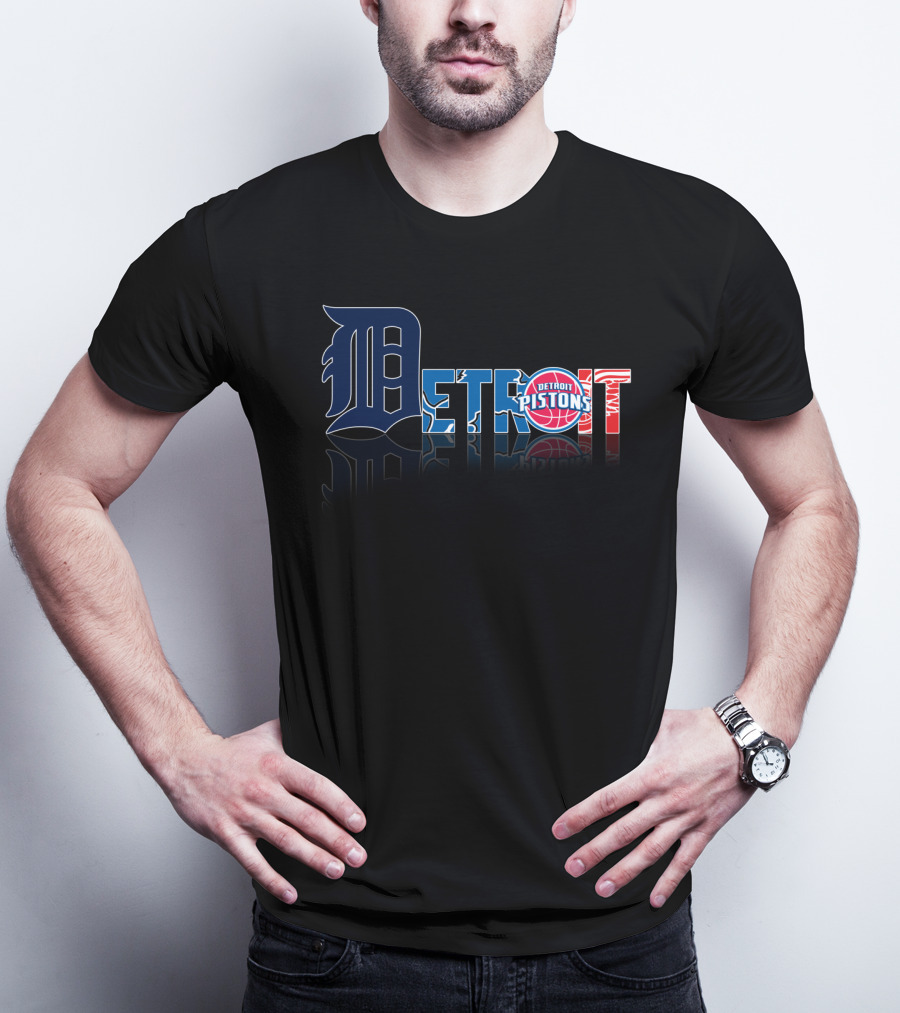Detroit Pistons And Detroit Tigers Logo Style Fusion T-Shirt