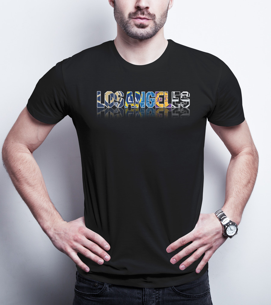 Los Angeles Skyline And Sports Icons Reflected T-Shirt
