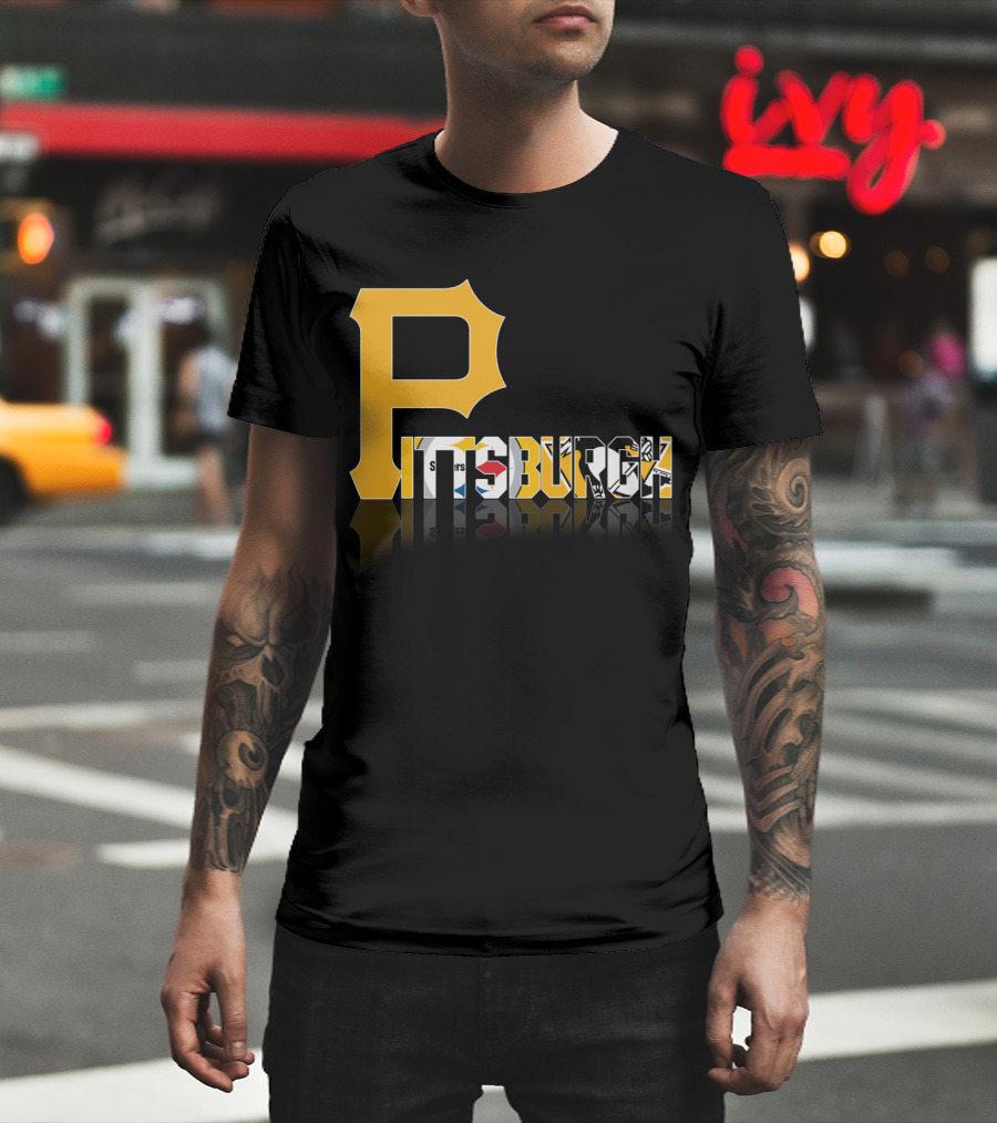Pittsburgh Steelers Penguins Logos Reflected Contrasts T-Shirt