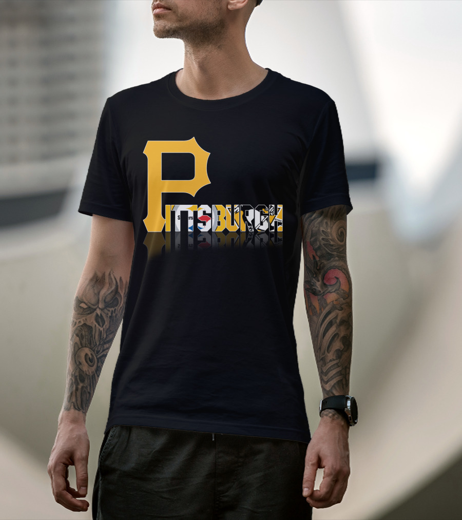 Pittsburgh Steelers Penguins Logos Reflected Contrasts T-Shirt
