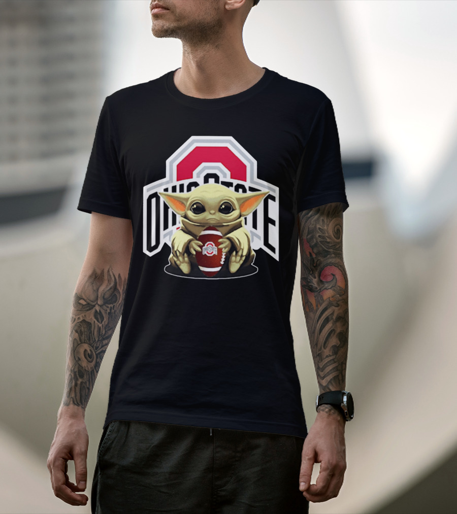 Baby Yoda Holding Ohio State Buckeyes Football T-Shirt