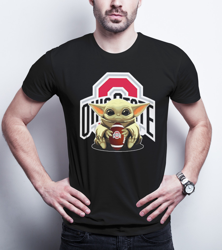 Baby Yoda Holding Ohio State Buckeyes Football T-Shirt