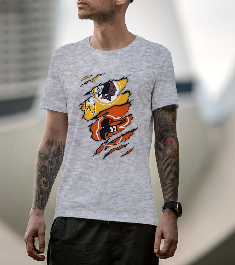 Washington Redskins Baltimore Orioles Torn Logo Layers T-Shirt
